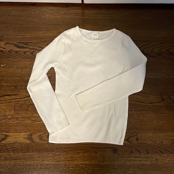 Zara | Shirts & Tops | Zara Ls White Ribbed Girls Shirt Size | Poshmark